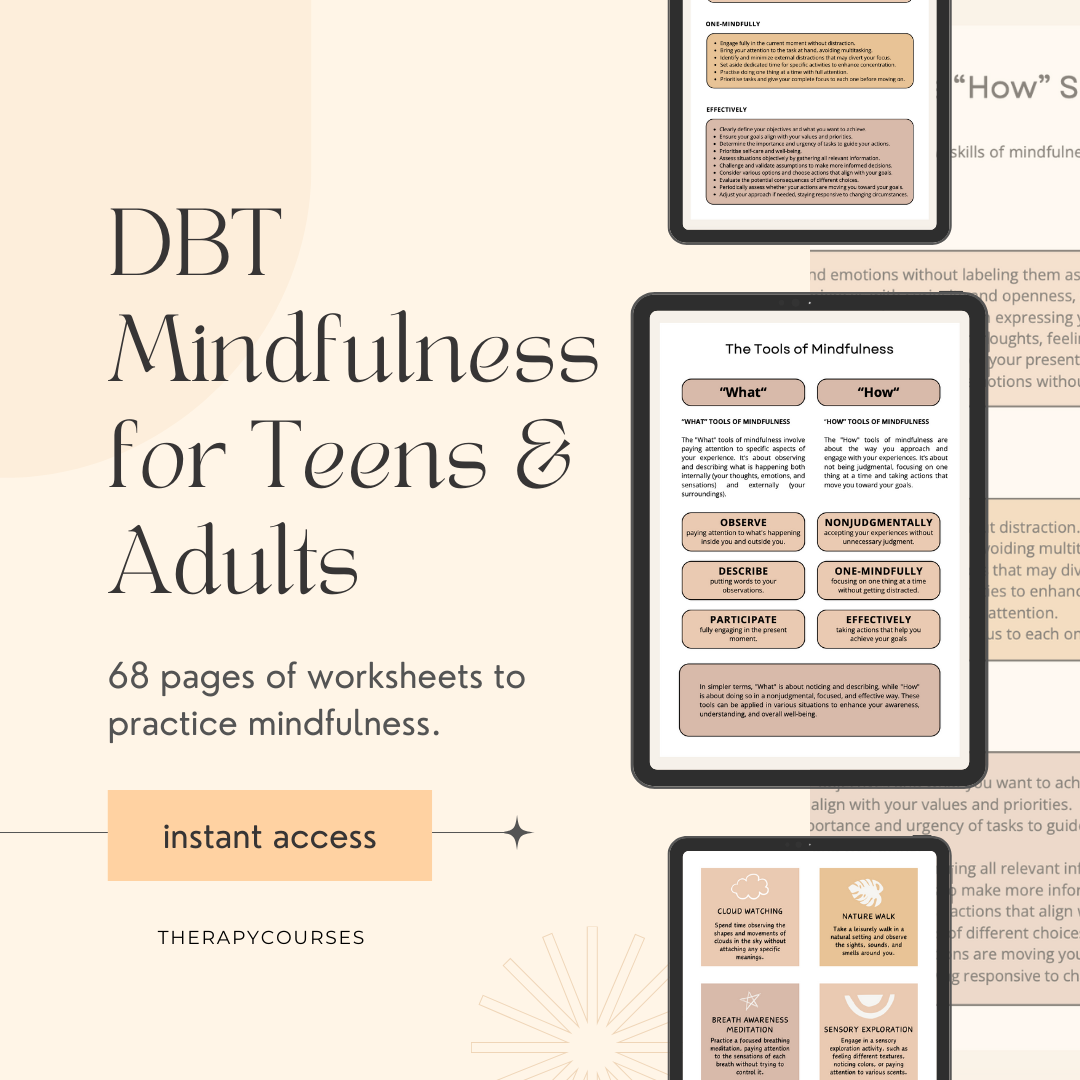 Printable DBT Mindfulness Worksheets for Adults & Teens (PDF Download ...
