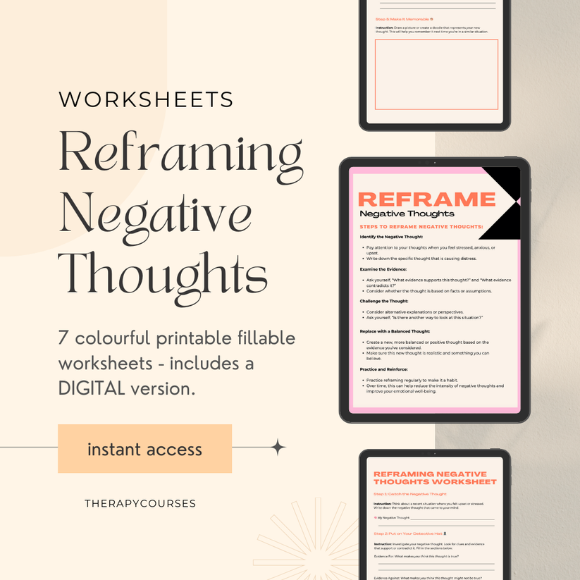 4 Reframing Negative Thoughts Worksheets - Self Talk Exercises and Han ...