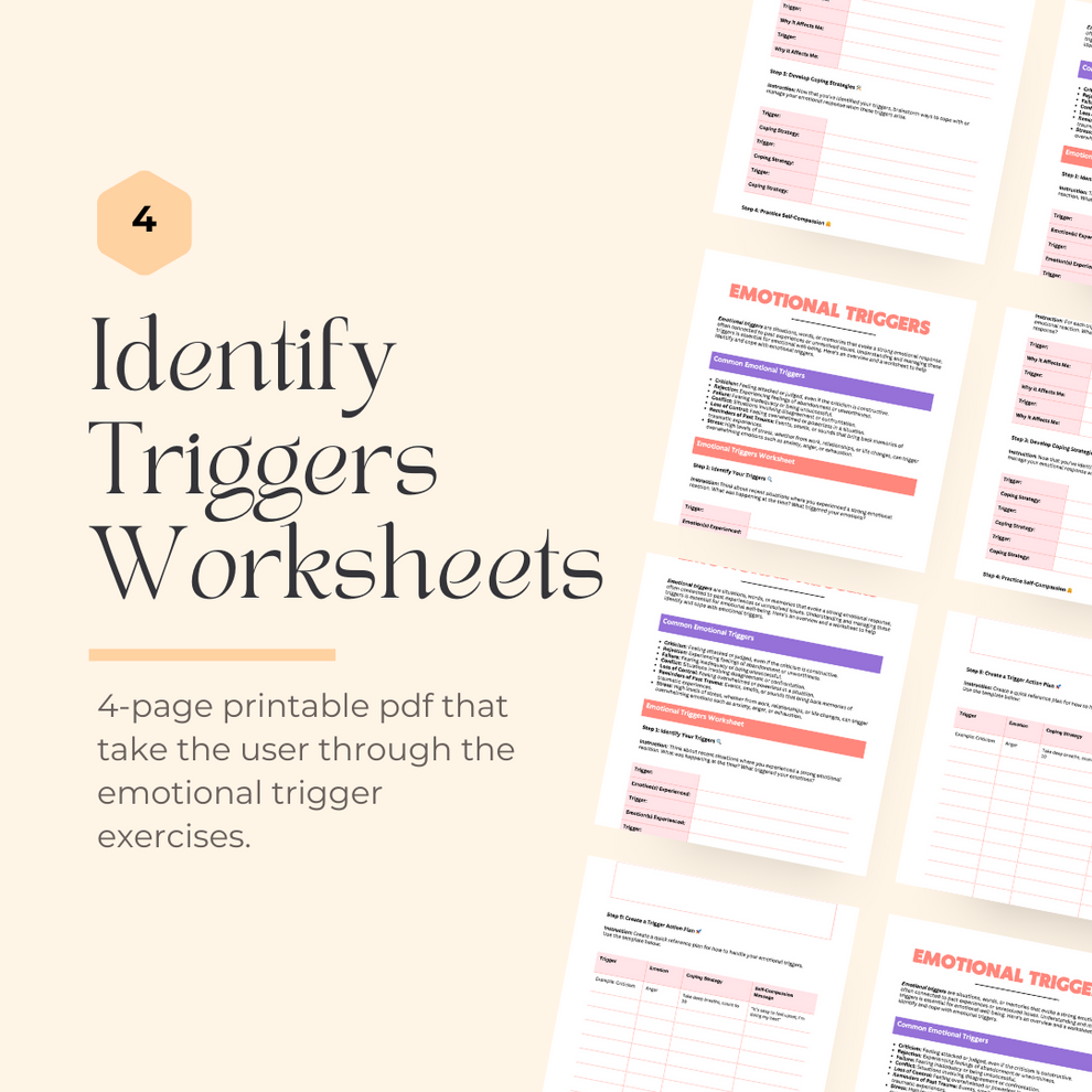 4 Emotional Triggers Worksheets - Learn to Identify Triggers + Use Cop ...