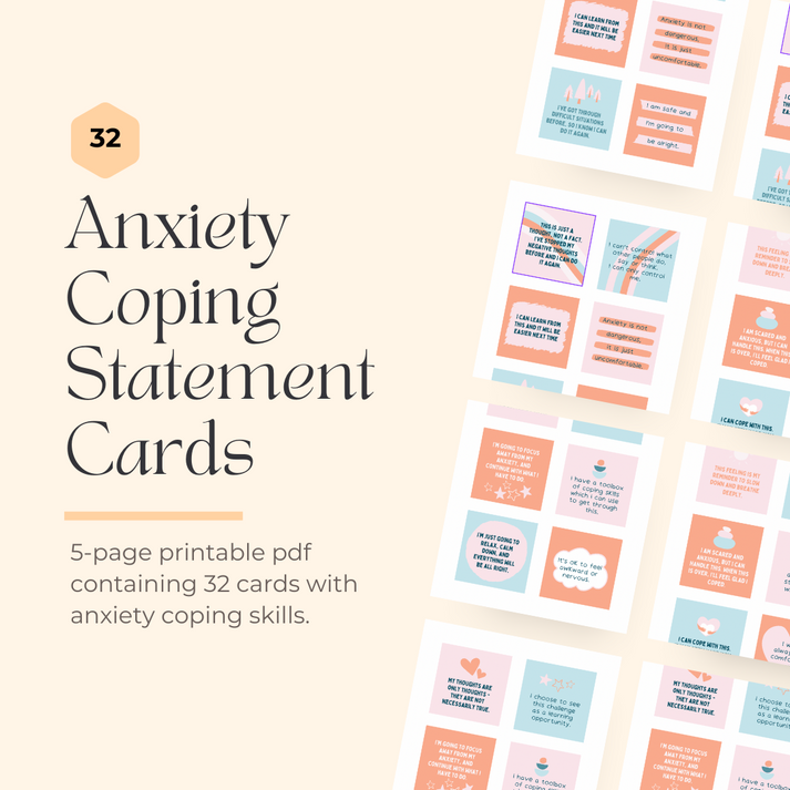 32 Anxiety Coping Statements Cards pdf - Coping Skills, Worry Cards, F ...