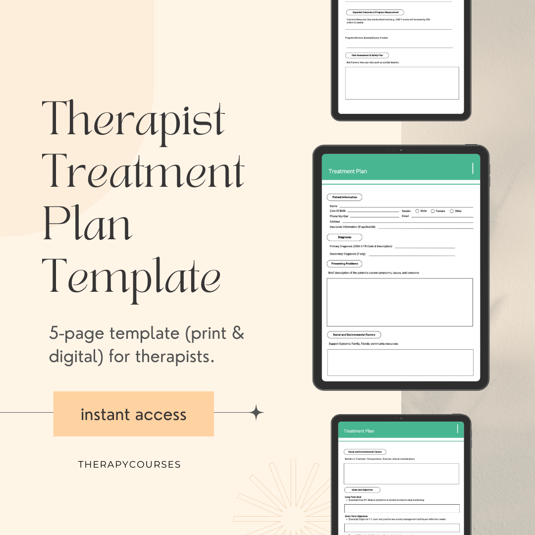 Therapist Treatment Plan Template Digital (editable) & Printable ...