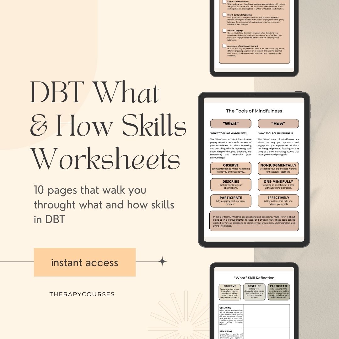 10 DBT Therapy What How Worksheets - Dialectical Behaviour Session Han ...