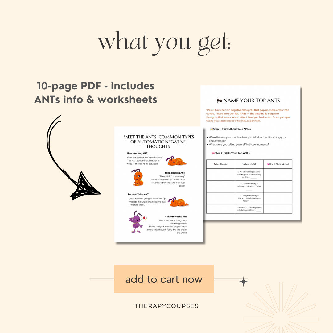 ANTs Automatic Negative Thoughts Worksheets - CBT Activities for Teens ...