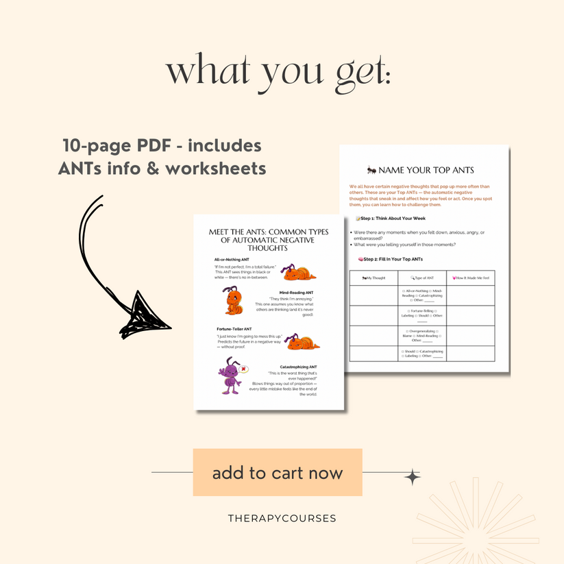 ANTs Automatic Negative Thoughts Worksheets - CBT Activities for Teens ...