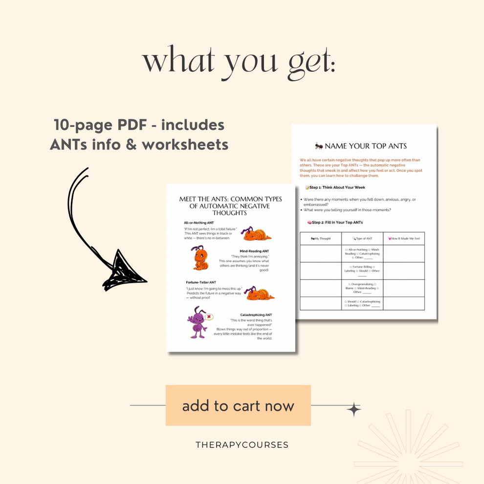 ANTs Automatic Negative Thoughts Worksheets - CBT Activities for Teens ...