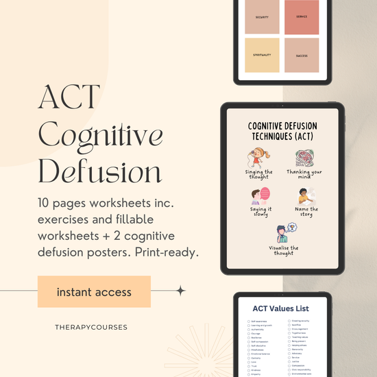 ACT Therapy Cognitive Defusion Worksheets - Acceptance & Commitment Te ...