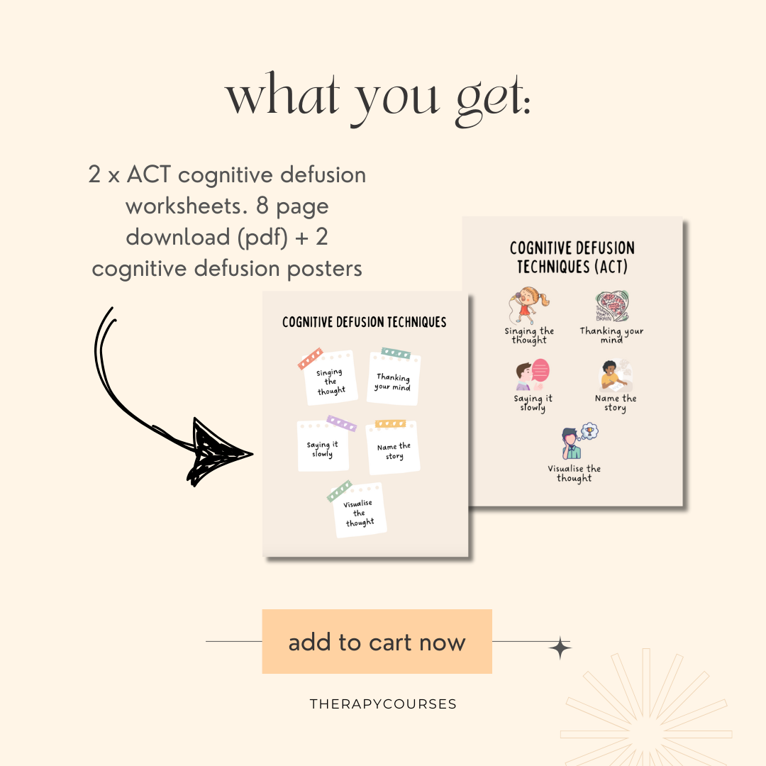 ACT Therapy Cognitive Defusion Worksheets - Acceptance & Commitment Te ...