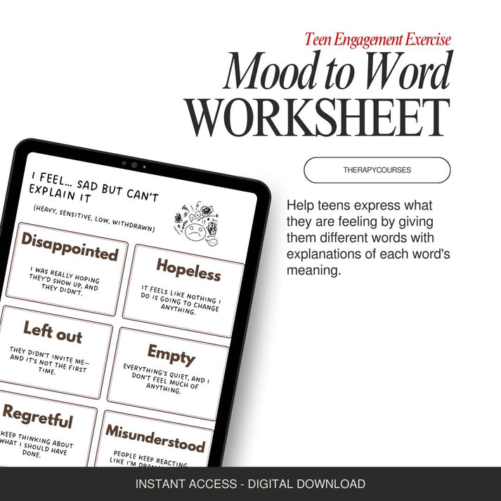 Mood to Word Worksheet: Help Teens Express Feelings – Therapy Courses